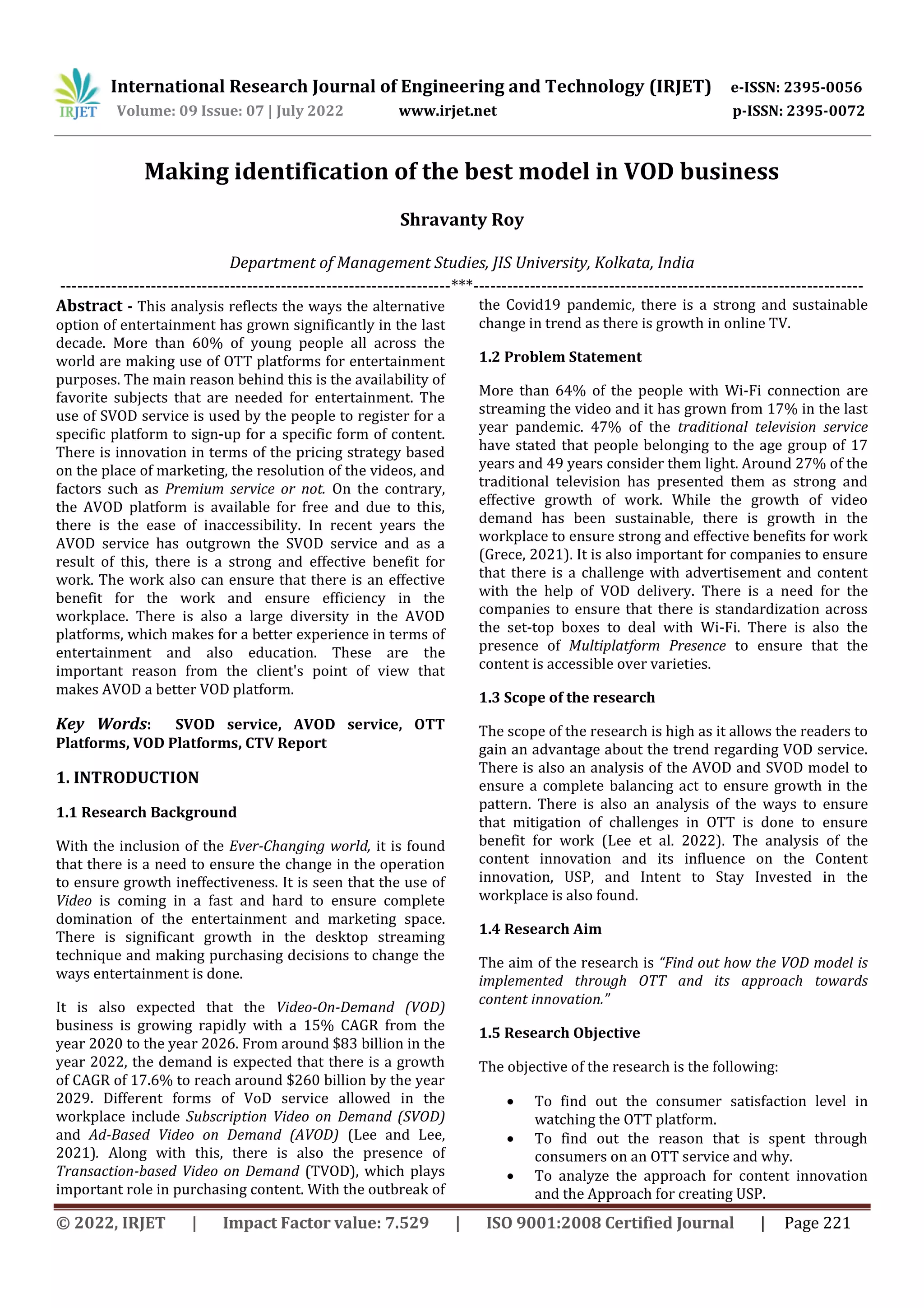 Making identification of the best model in VOD business | PDF