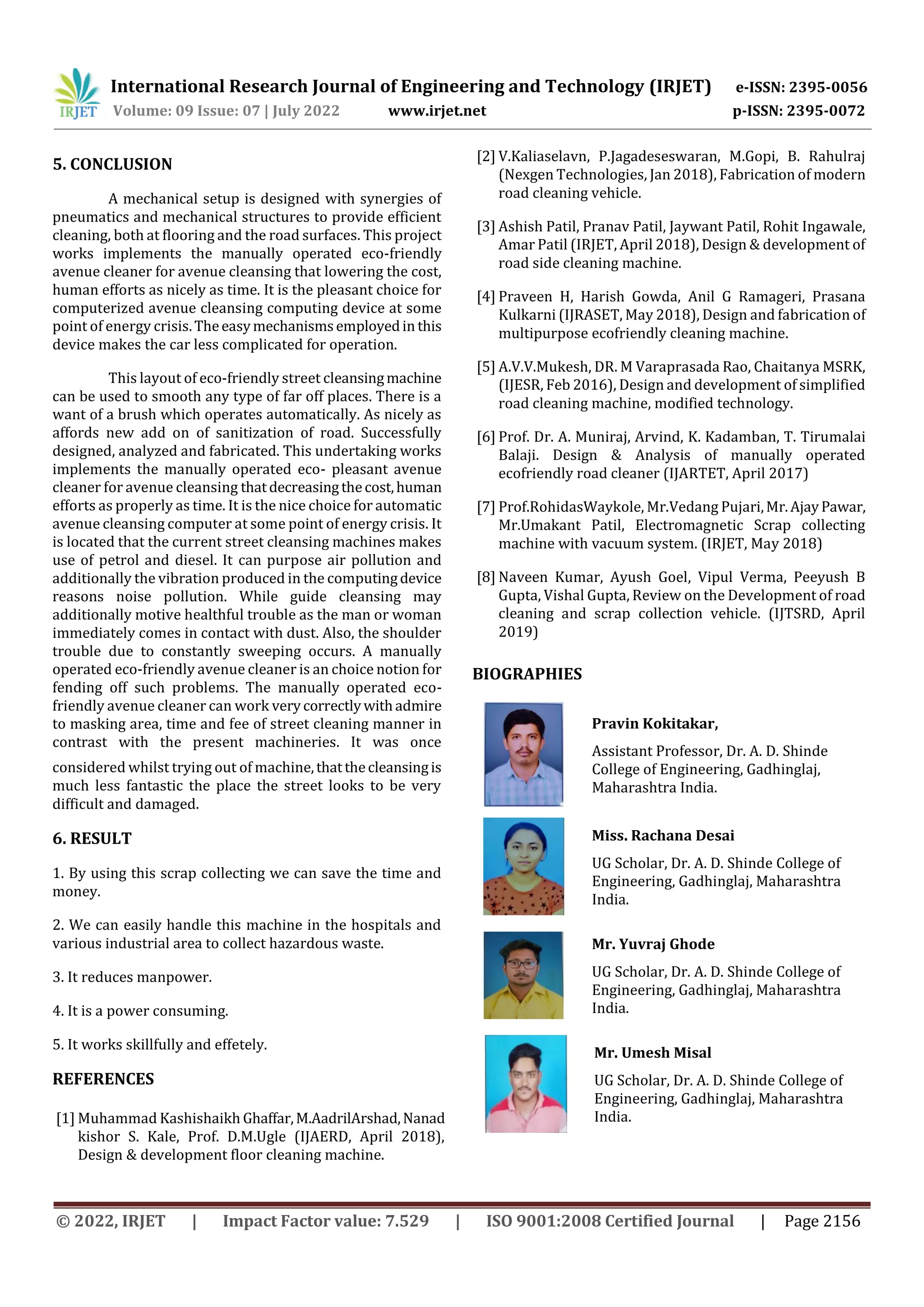 DESIGN AND FABRICATION OF ROAD CLEANING AND SCRAP COLLECTING MACHINE | PDF