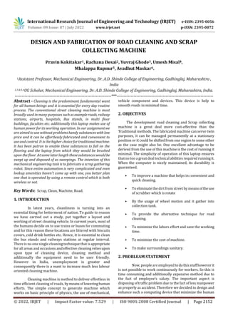 DESIGN AND FABRICATION OF ROAD CLEANING AND SCRAP COLLECTING MACHINE | PDF