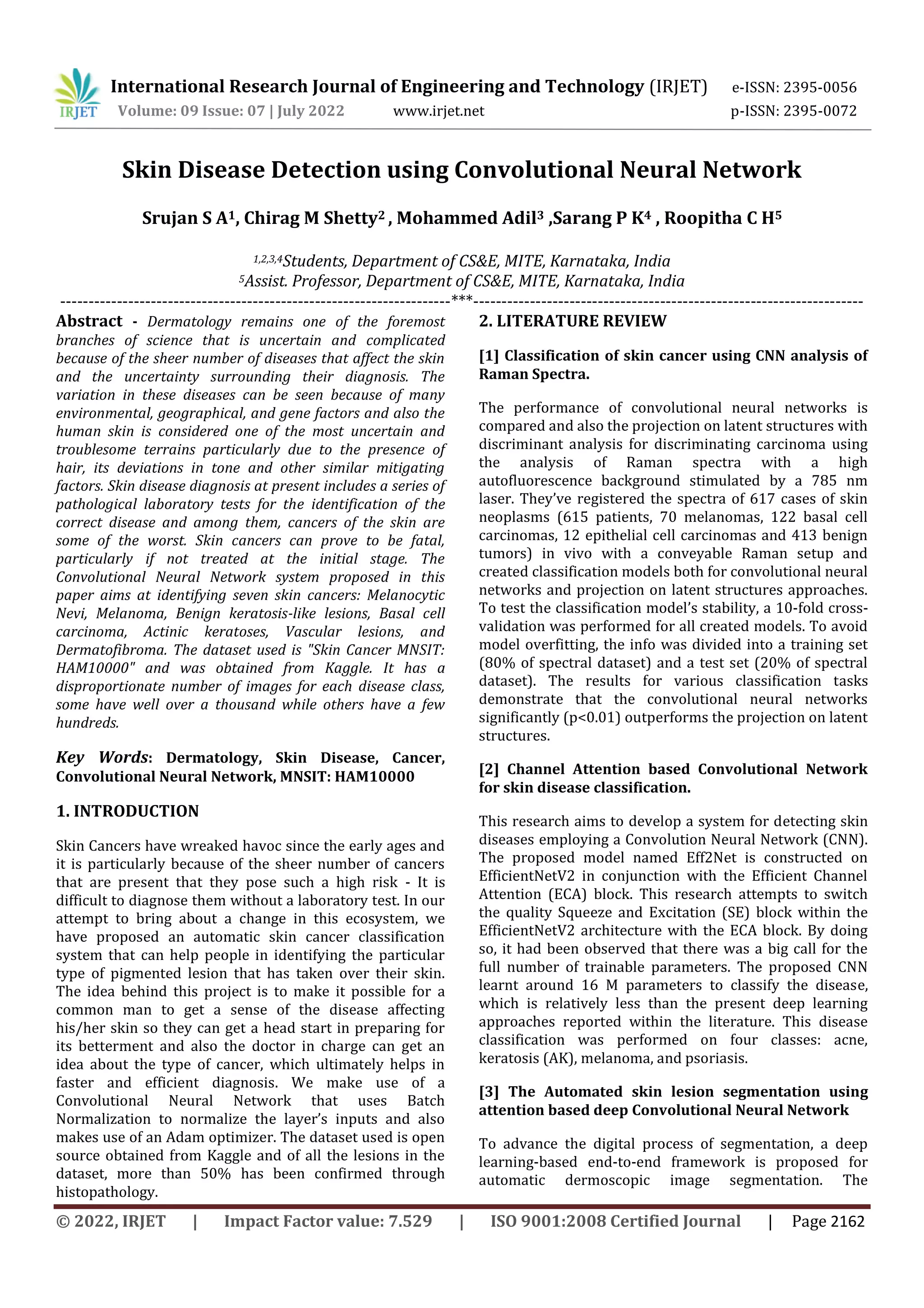 Skin Disease Detection Using Convolutional Neural Network Pdf Skin And Dermatology