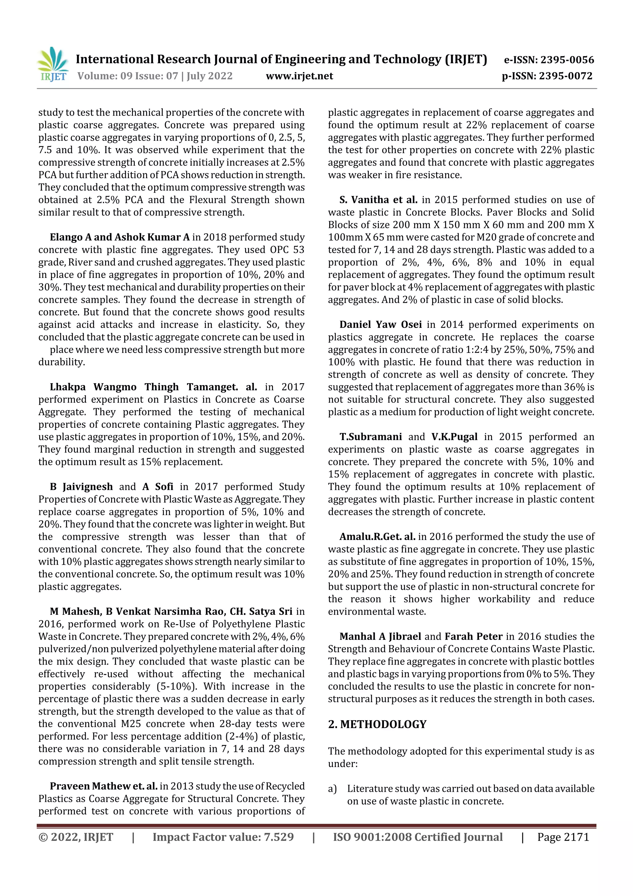 Experimental Study on Partial Replacement of Aggregate with Waste ...