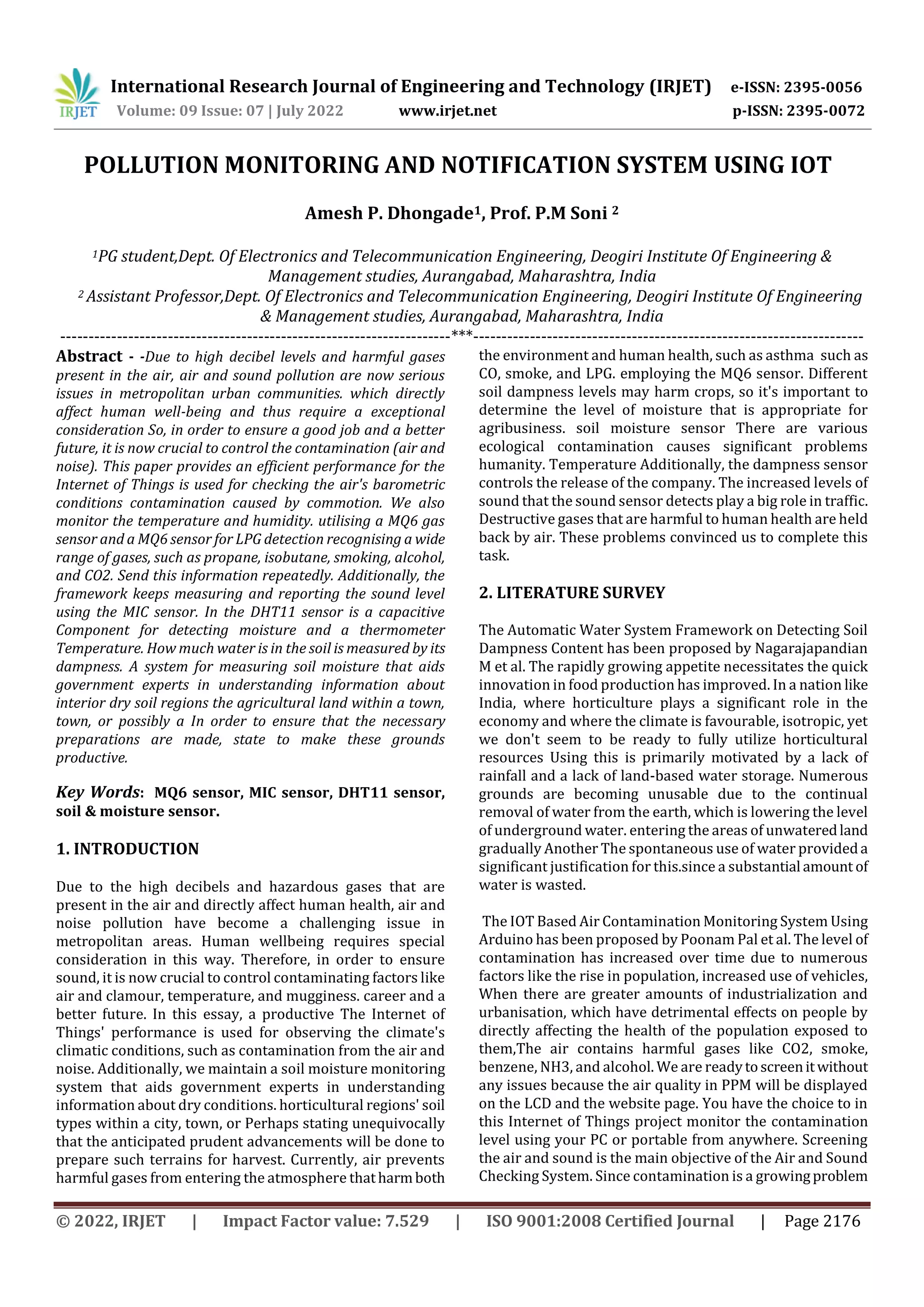 Pollution Monitoring And Notification System Using Iot Pdf