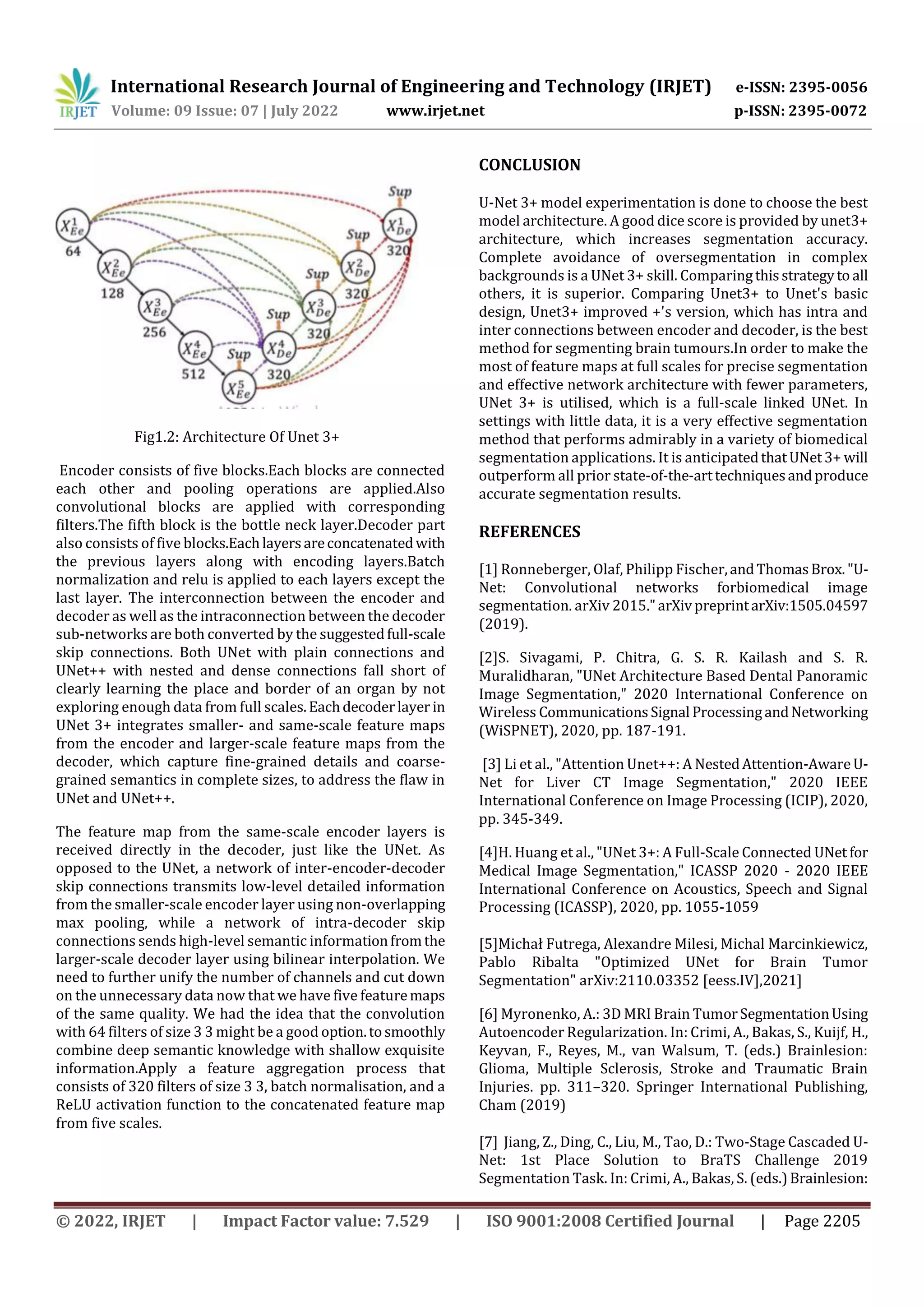 Unet 3+ For Brain Tumor Segmentation : A Study | PDF