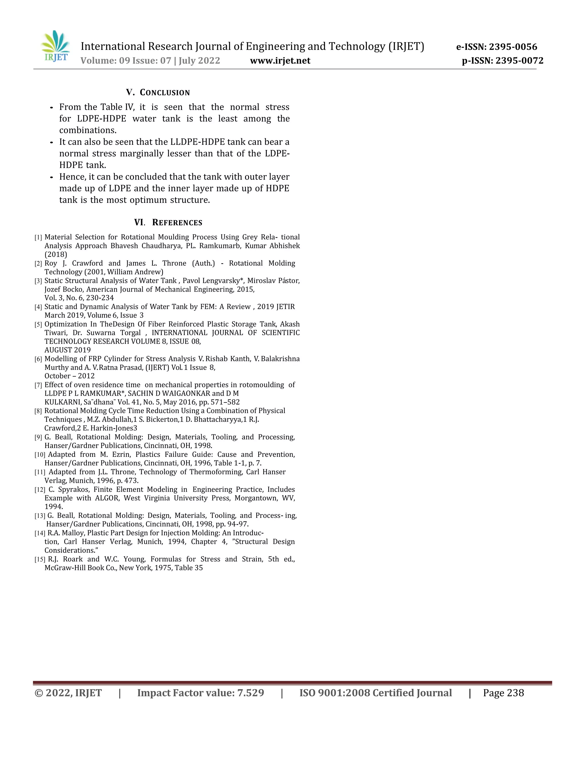 STRUCTURAL ANALYSIS OF A ROTOMOLDED WATER TANK | PDF
