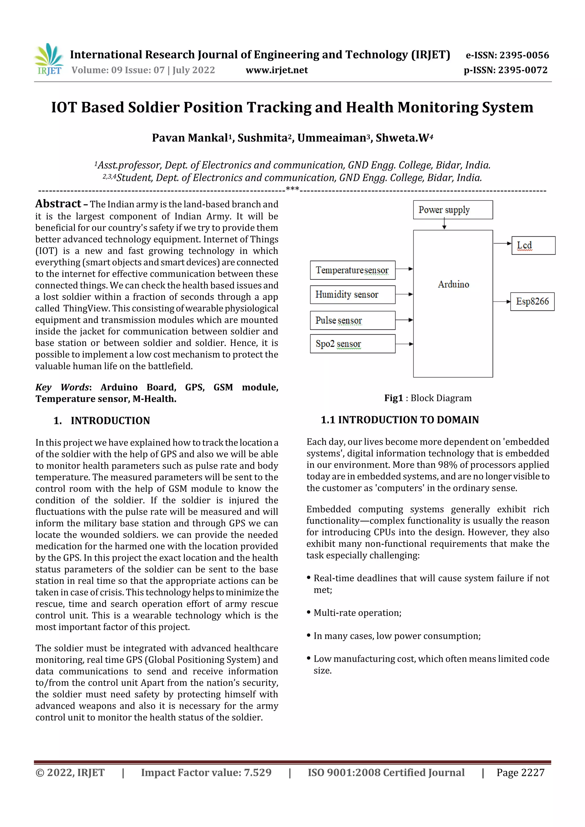 IOT Based Soldier Position Tracking and Health Monitoring System | PDF