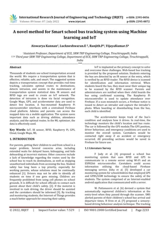 A novel method for Smart school bus tracking system using Machine learning and IoT | PDF
