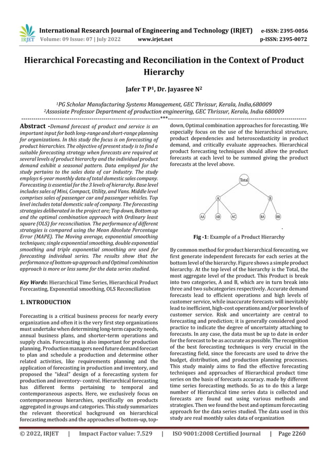 Hierarchical Forecasting and Reconciliation in the Context of Product Hierarchy | PDF