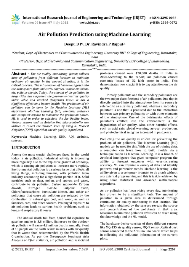 Air Pollution Prediction using Machine Learning | PDF
