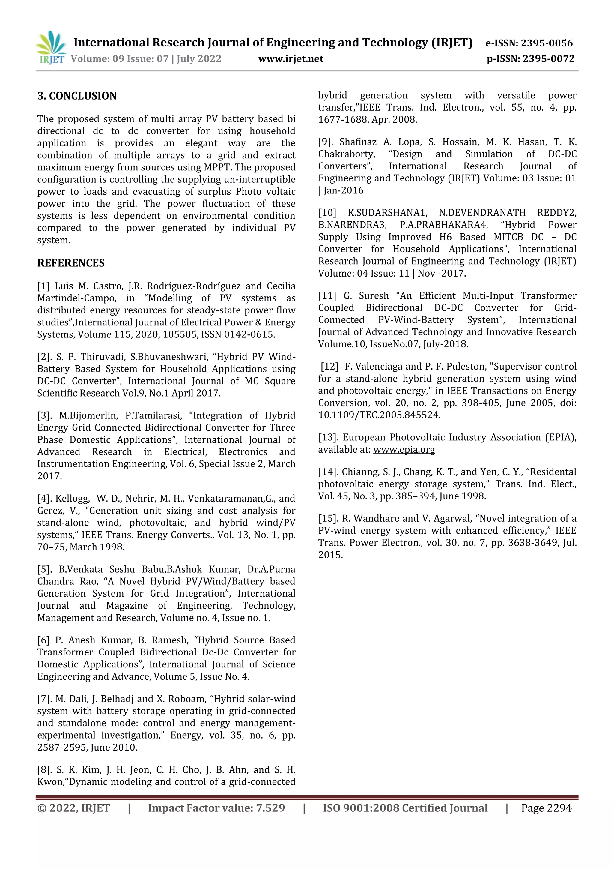 A Review on Methodologies of Multi Array PV Battery Based Bi- Directional Converter for Grid ...