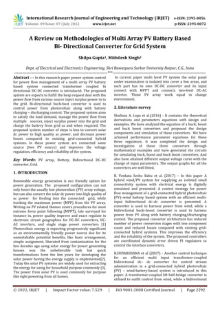 A Review on Methodologies of Multi Array PV Battery Based Bi ...