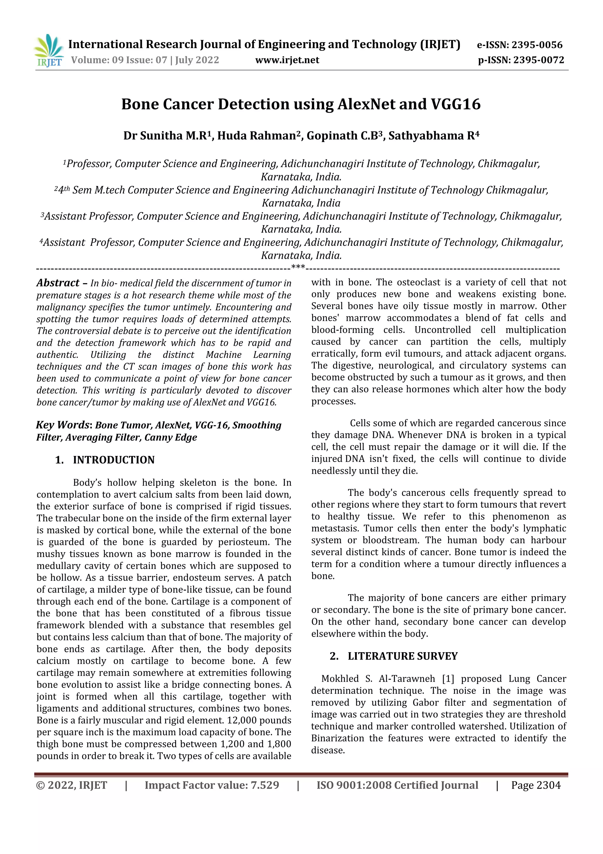 Bone Cancer Detection Using Alexnet And Vgg16 Pdf Bone And Joint