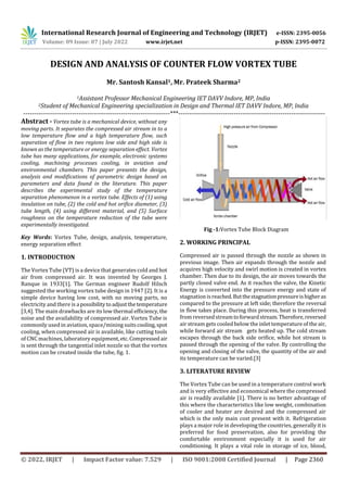 DESIGN AND ANALYSIS OF COUNTER FLOW VORTEX TUBE | PDF