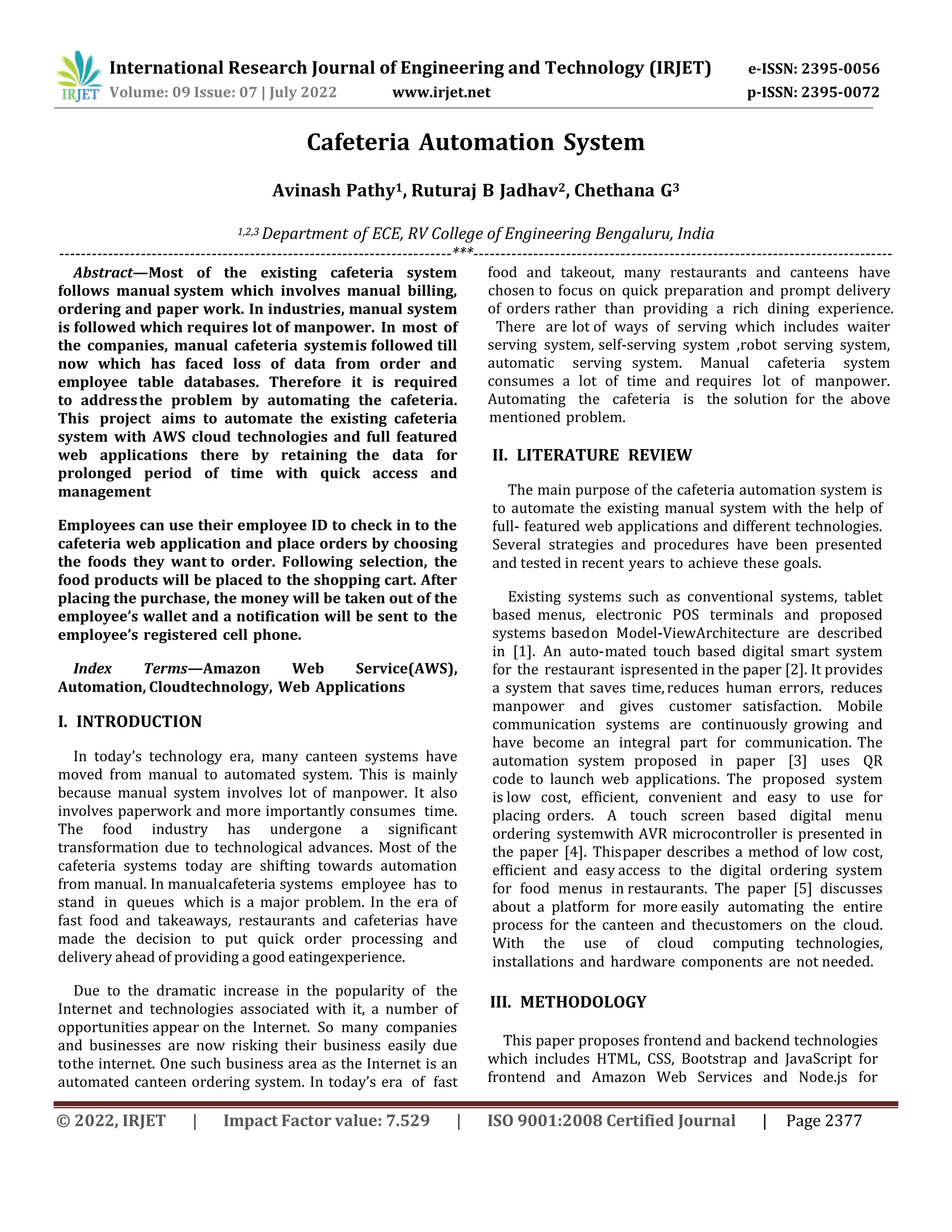 Cafeteria Automation System | PDF