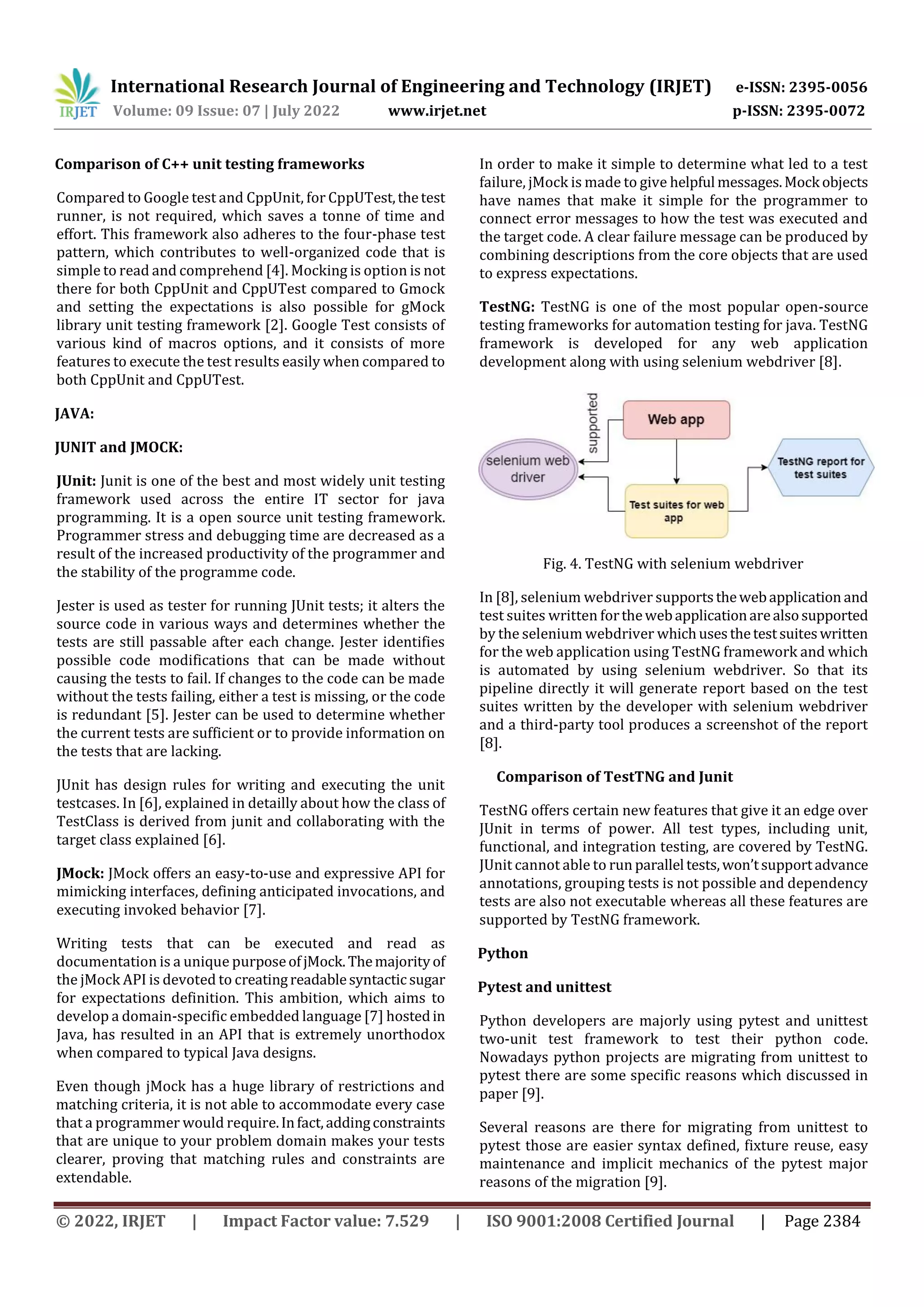 Unit Testing Frameworks: A comparative study | PDF