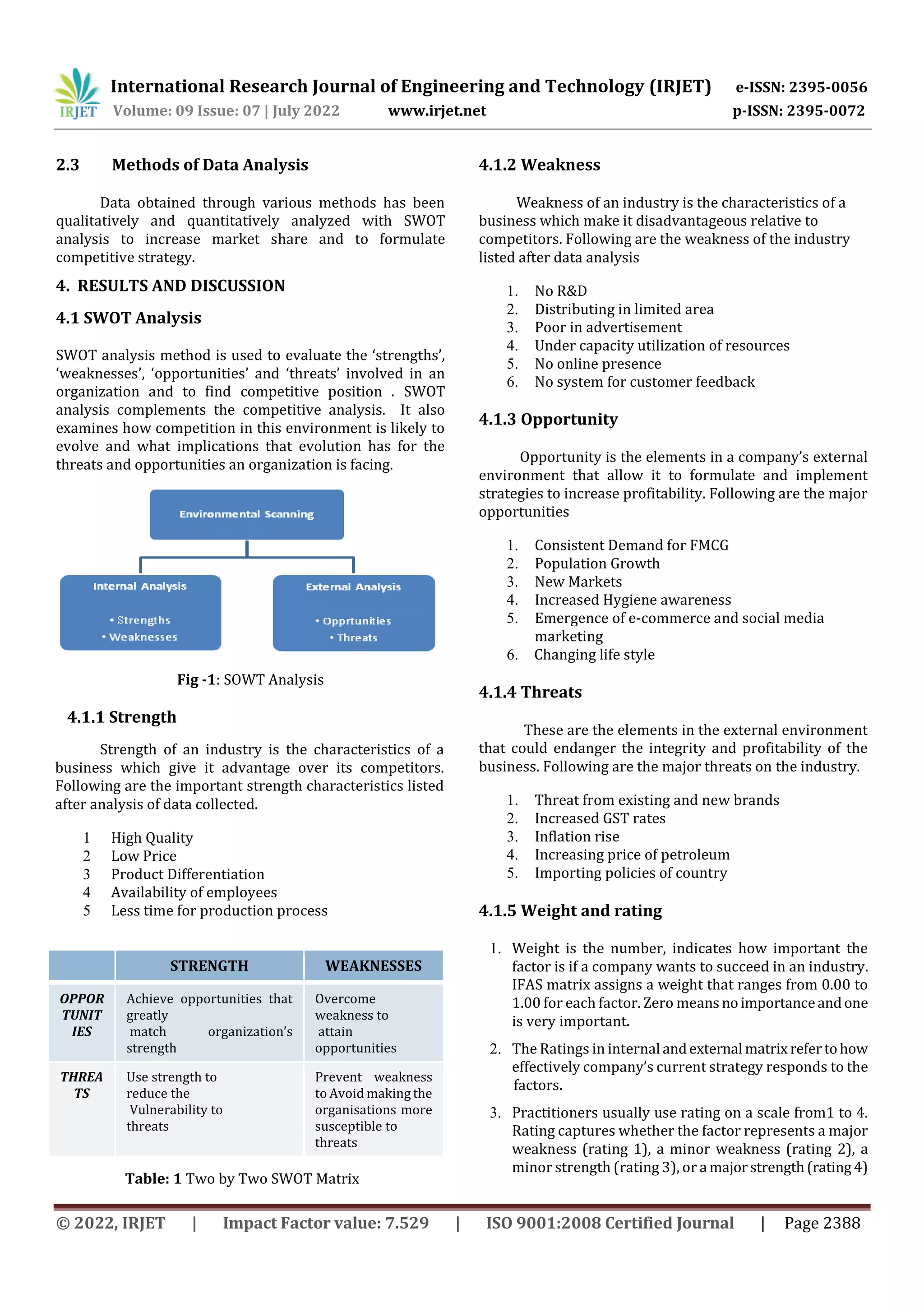 SWOT ANALYSIS OF A MULTI PRODUCT DETERGENT MANUFACTURING INDUSTRY- A ...