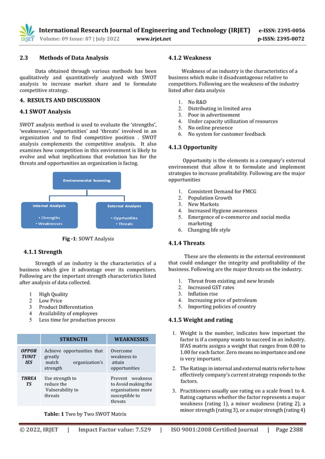 SWOT ANALYSIS OF A MULTI PRODUCT DETERGENT MANUFACTURING INDUSTRY- A ...