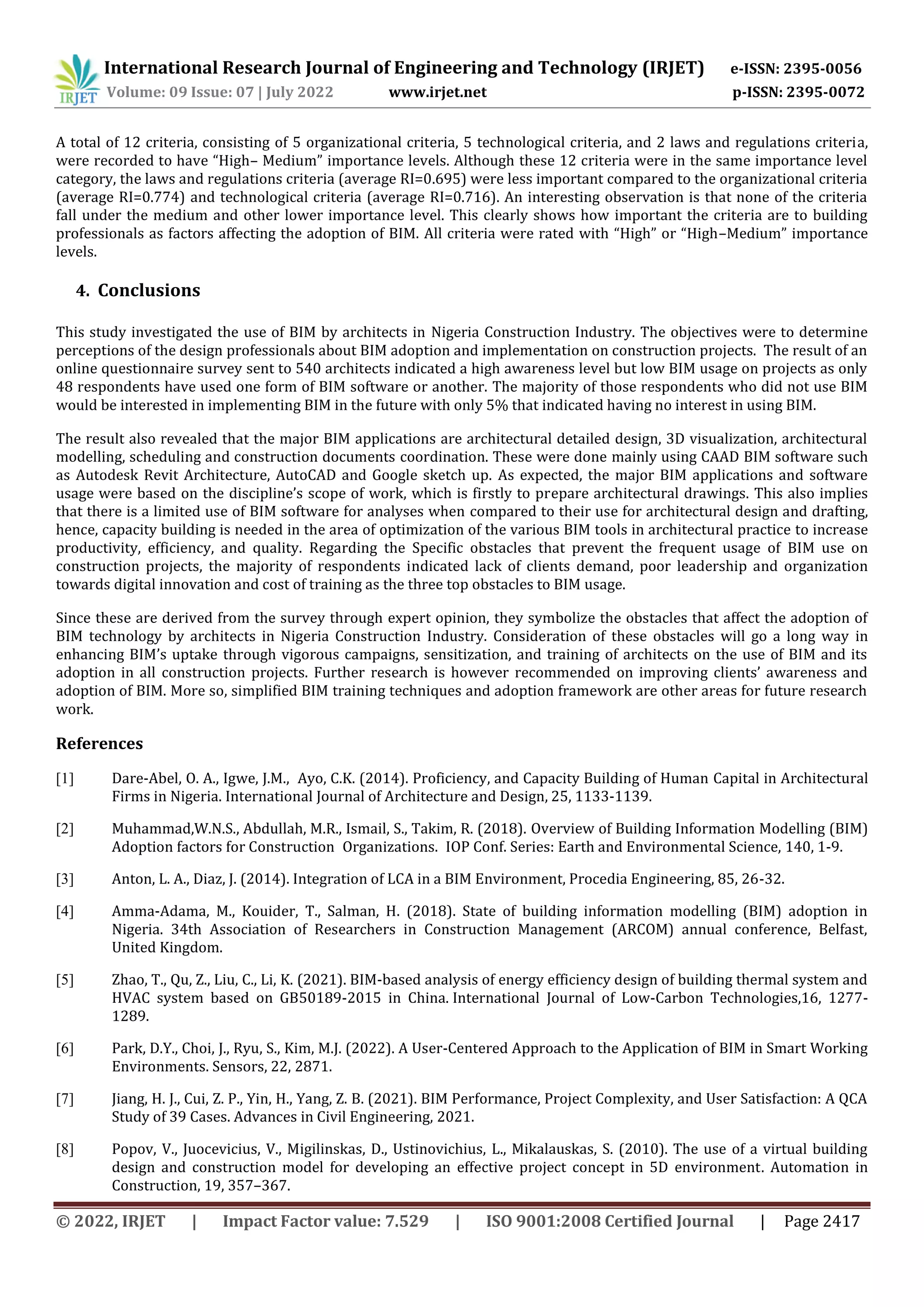 An Analysis of Building Information Modeling (BIM) Usage in Nigerian ...