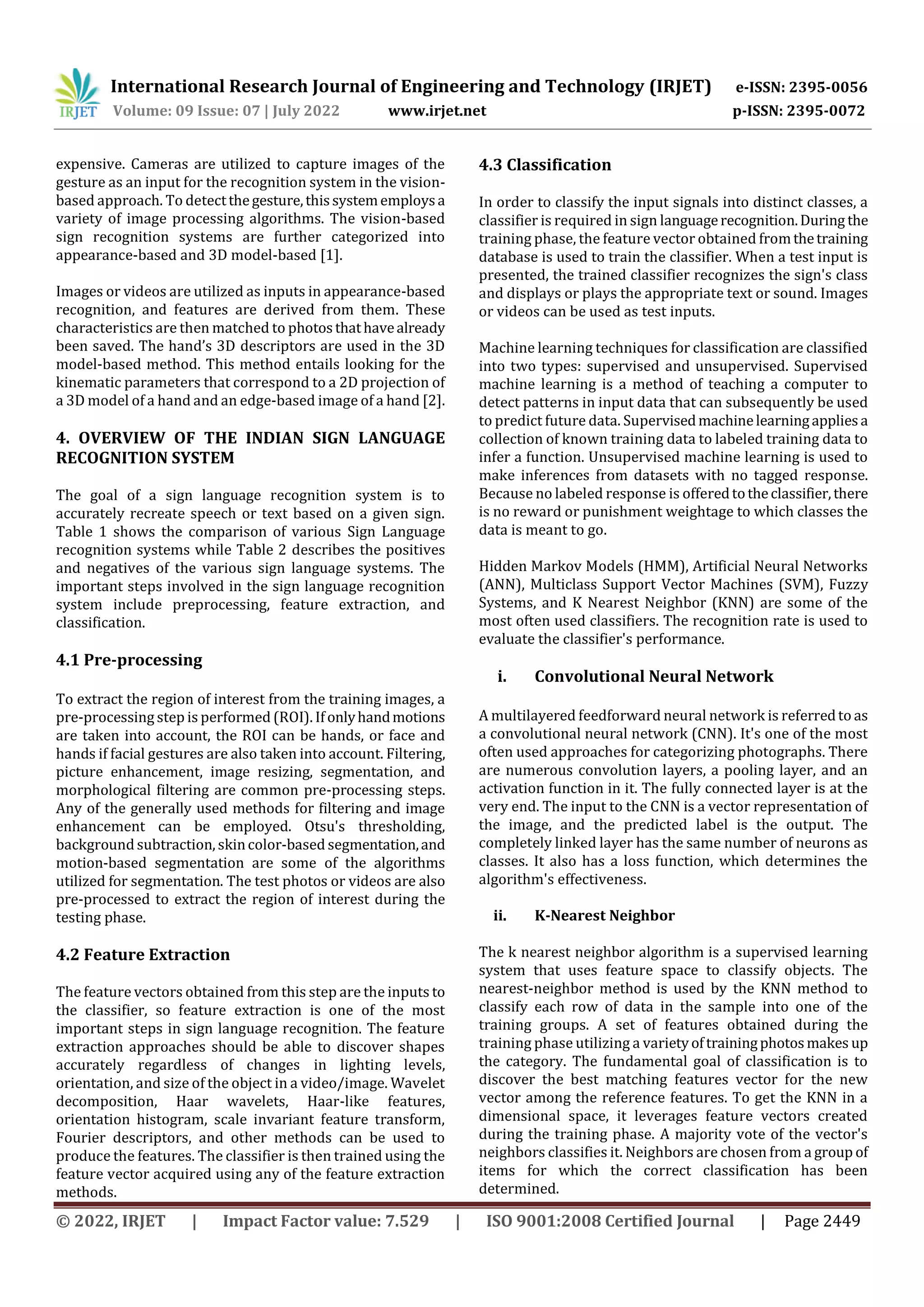 Literature Review on Indian Sign Language Recognition System | PDF