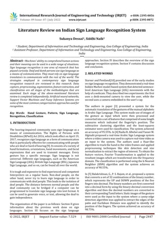Literature Review on Indian Sign Language Recognition System | PDF