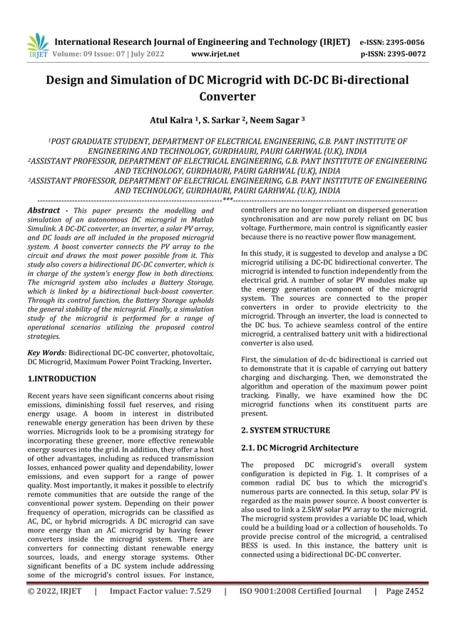 Design and Simulation of DC Microgrid with DC-DC Bi-directional ...
