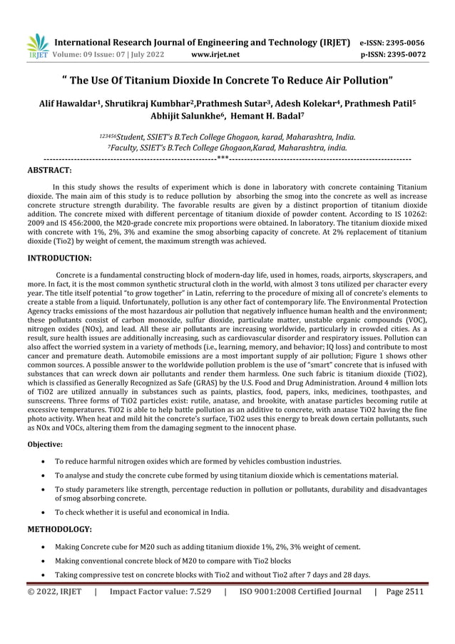 The Use Of Titanium Dioxide In Concrete To Reduce Air Pollution” | PDF ...