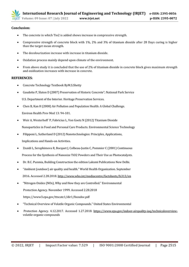 The Use Of Titanium Dioxide In Concrete To Reduce Air Pollution” | PDF ...