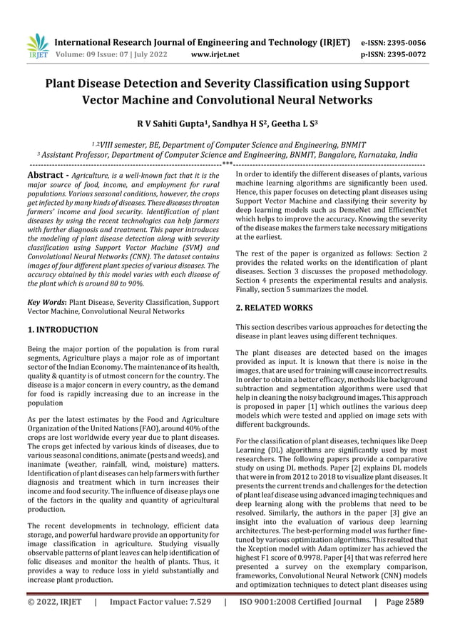 Plant Disease Detection and Severity Classification using Support Vector Machine and ...