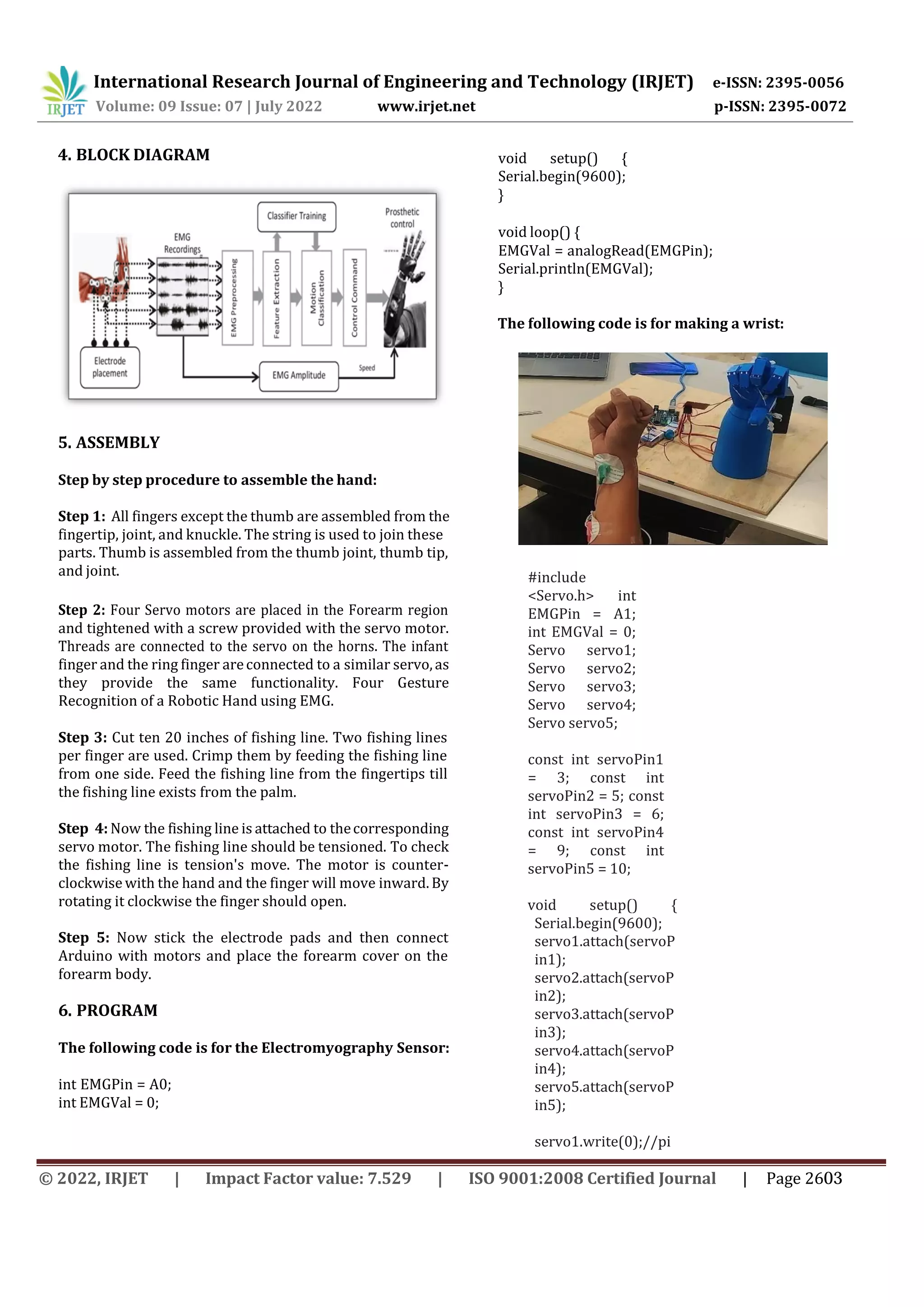 Prosthetic Hand Control Using EMG Sensor | PDF