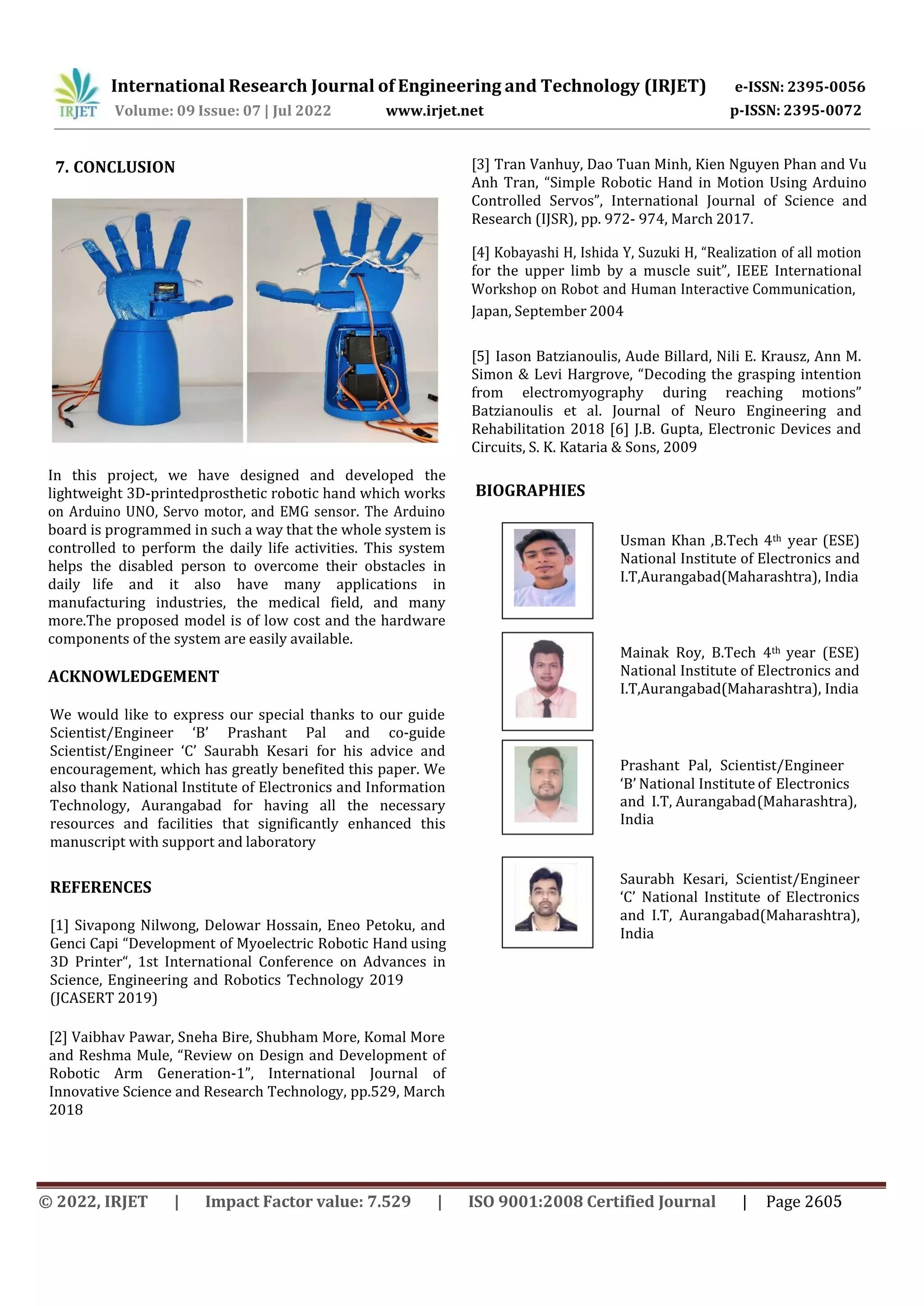 Prosthetic Hand Control Using EMG Sensor | PDF