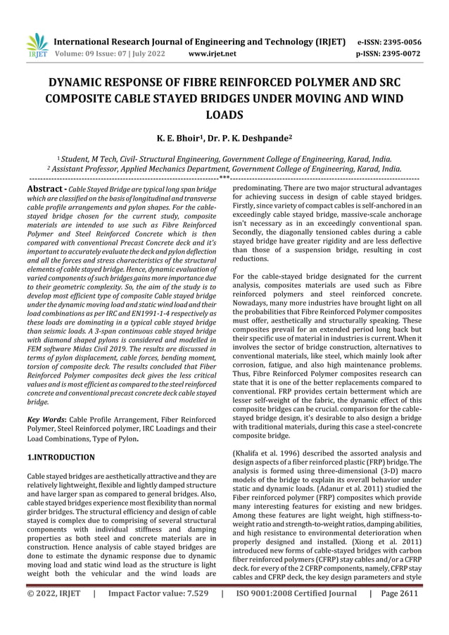 DYNAMIC RESPONSE OF FIBRE REINFORCED POLYMER AND SRC COMPOSITE CABLE STAYED BRIDGES UNDER MOVING ...