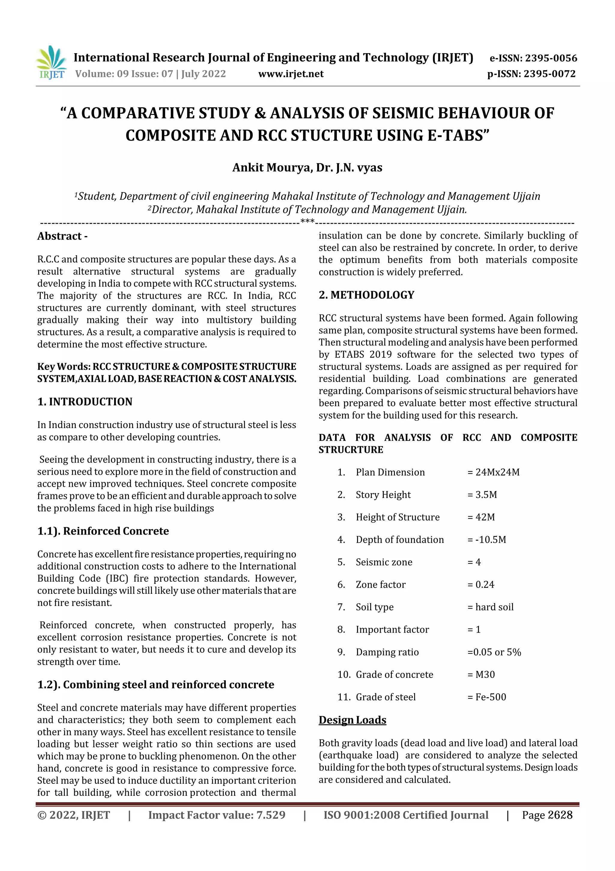 “A COMPARATIVE STUDY & ANALYSIS OF SEISMIC BEHAVIOUR OF COMPOSITE AND RCC STUCTURE USING E-TABS ...