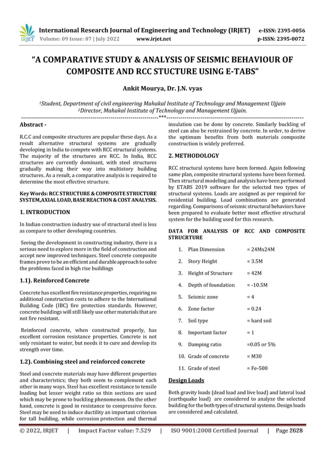 “A COMPARATIVE STUDY & ANALYSIS OF SEISMIC BEHAVIOUR OF COMPOSITE AND RCC STUCTURE USING E-TABS ...