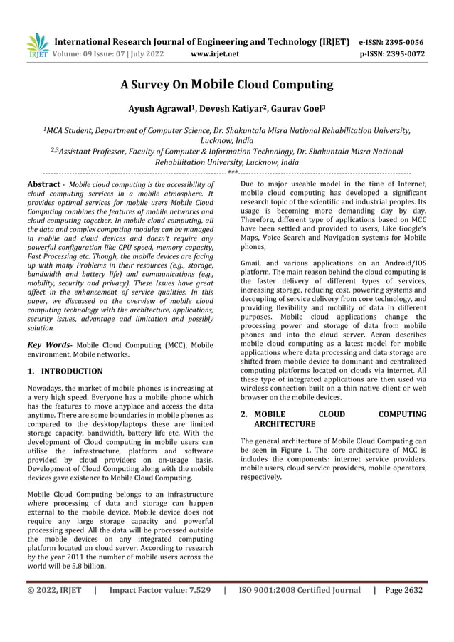 A Survey On Mobile Cloud Computing Pdf