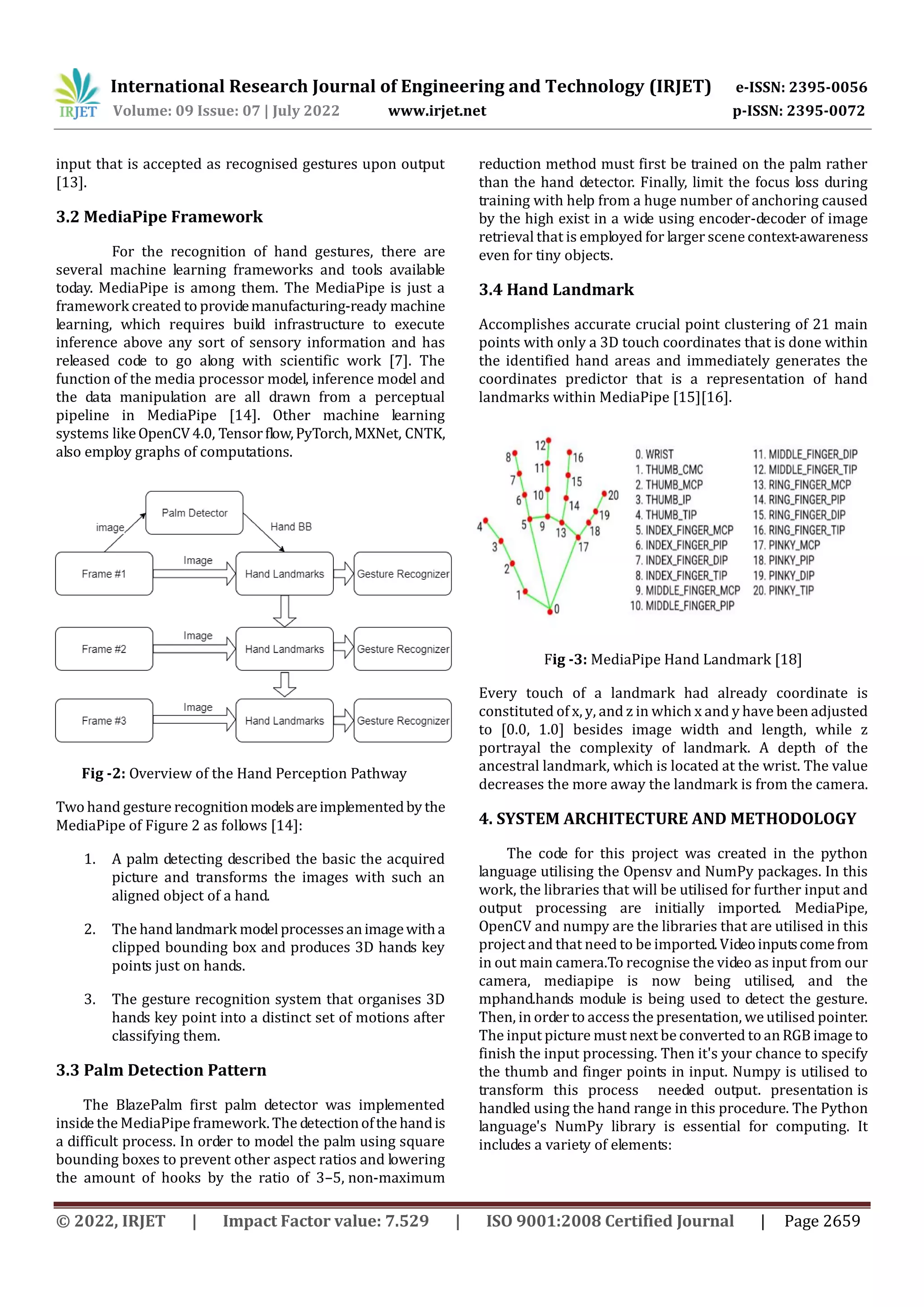 Smart Presentation Control by Hand Gestures Using Computer Vision and Google’s Mediapipe | PDF