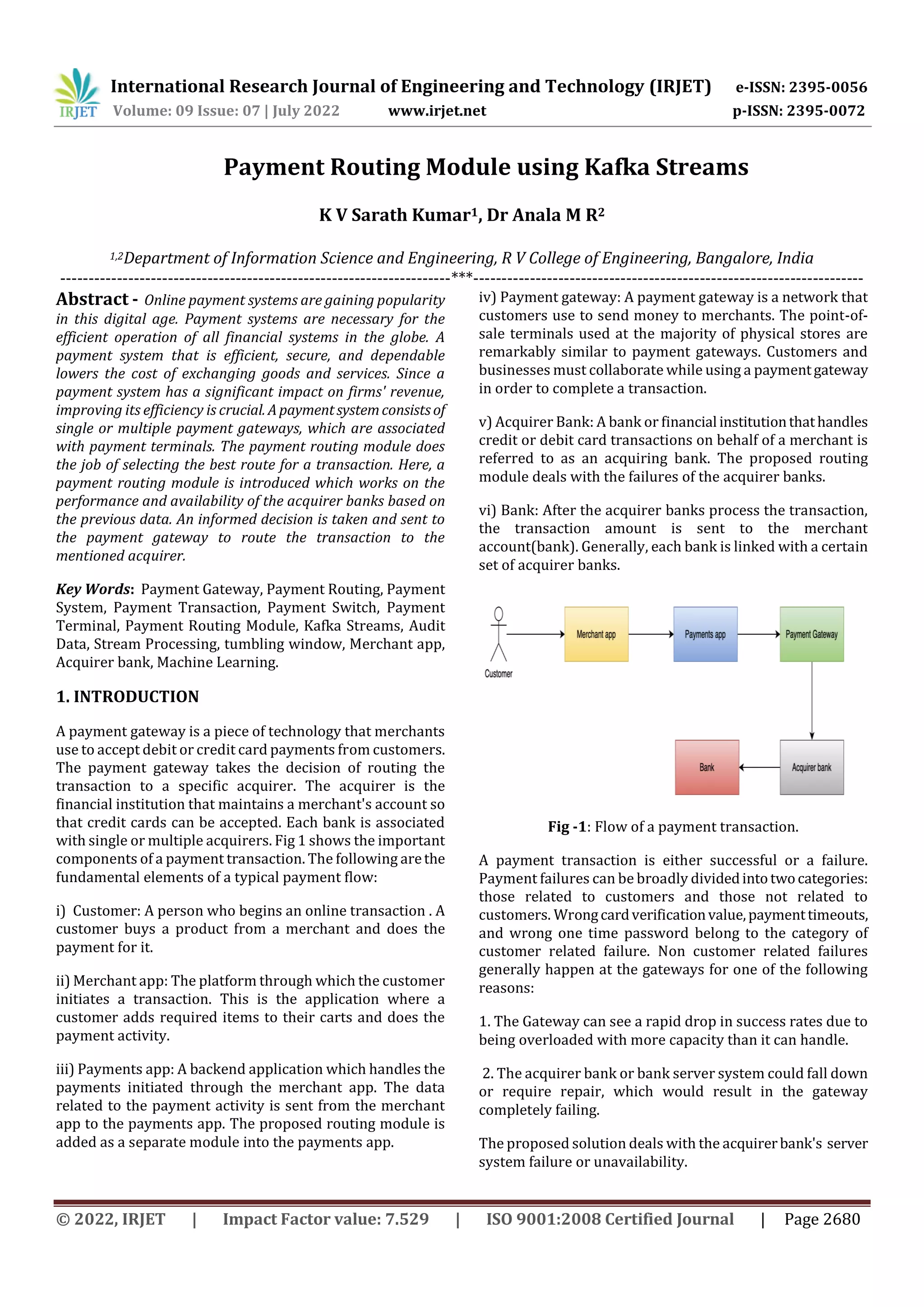 Payment Routing Module using Kafka Streams | PDF