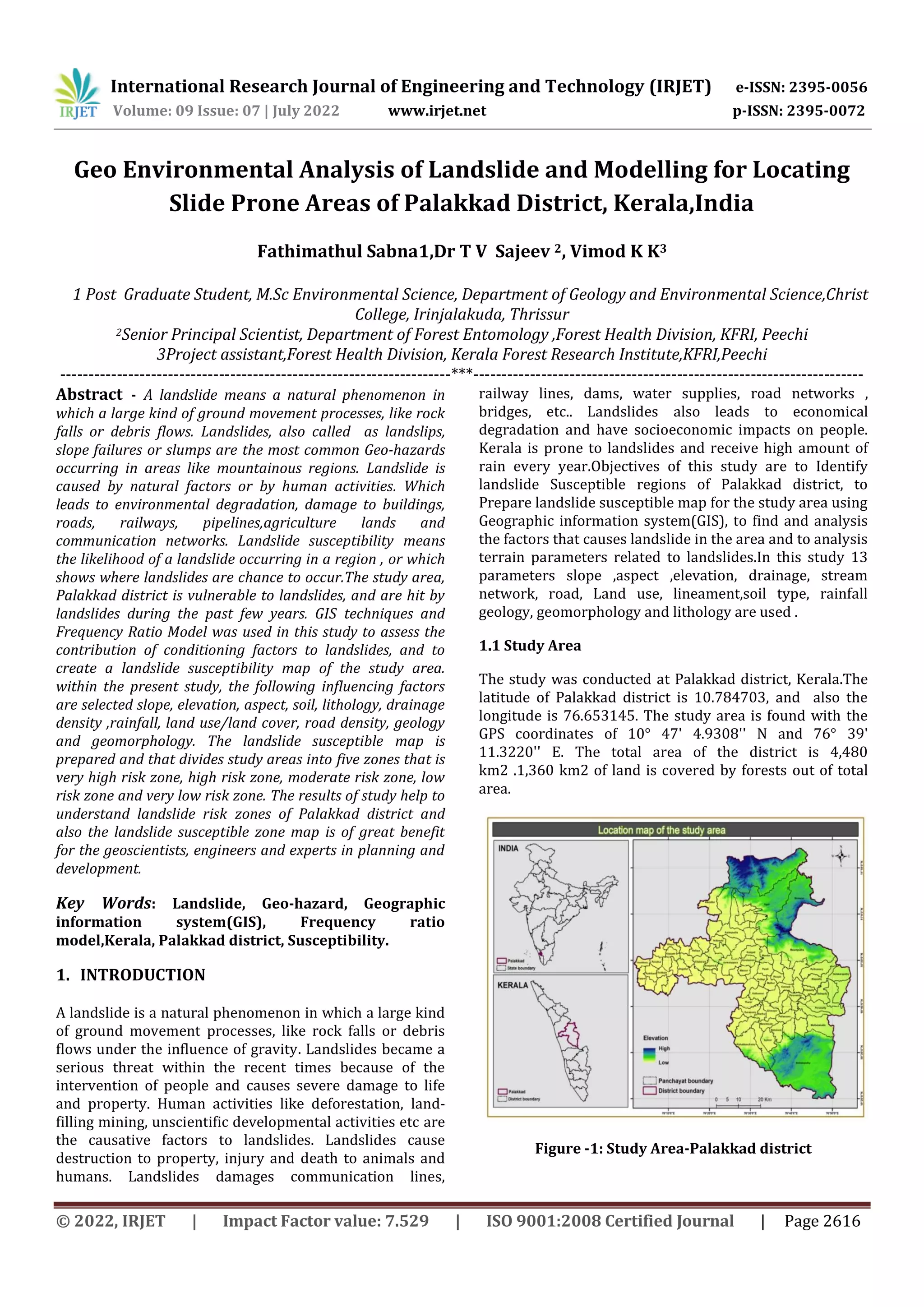 Geo Environmental Analysis of Landslide and Modelling for Locating Slide Prone Areas of Palakkad ...