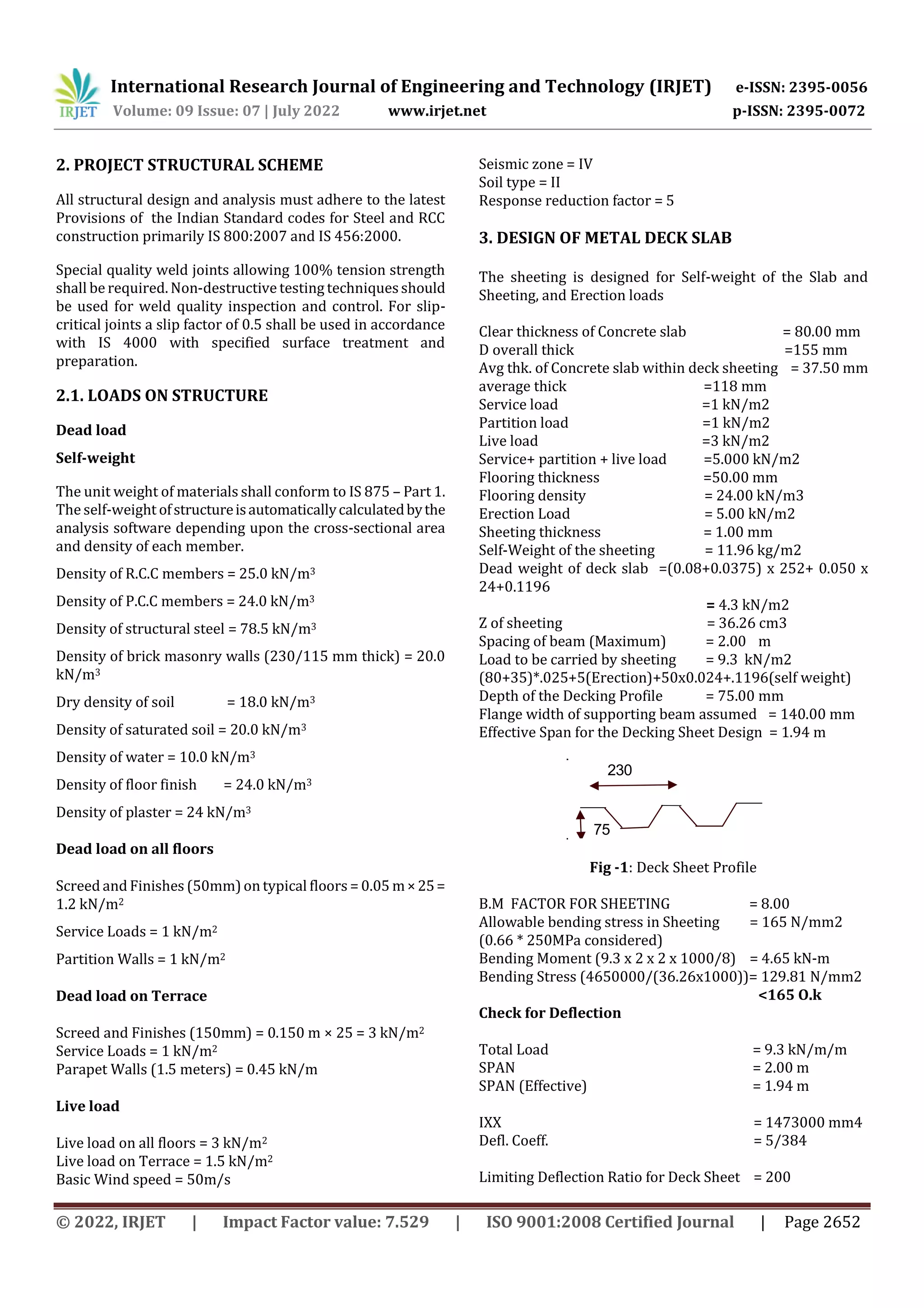 Design of Metal Deck Sheet and Composite I-Section as secondary member ...