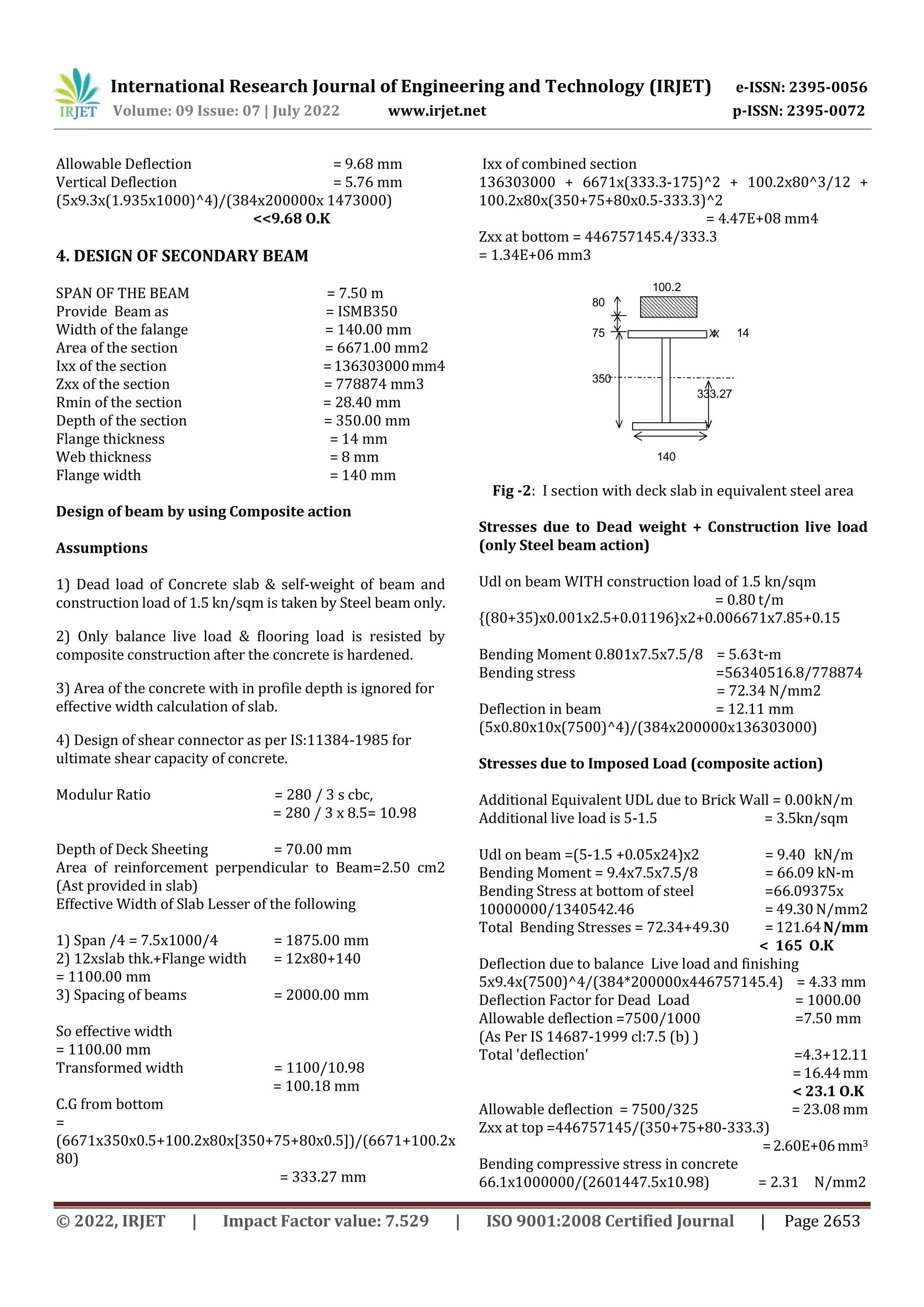 Design of Metal Deck Sheet and Composite I-Section as secondary member | PDF