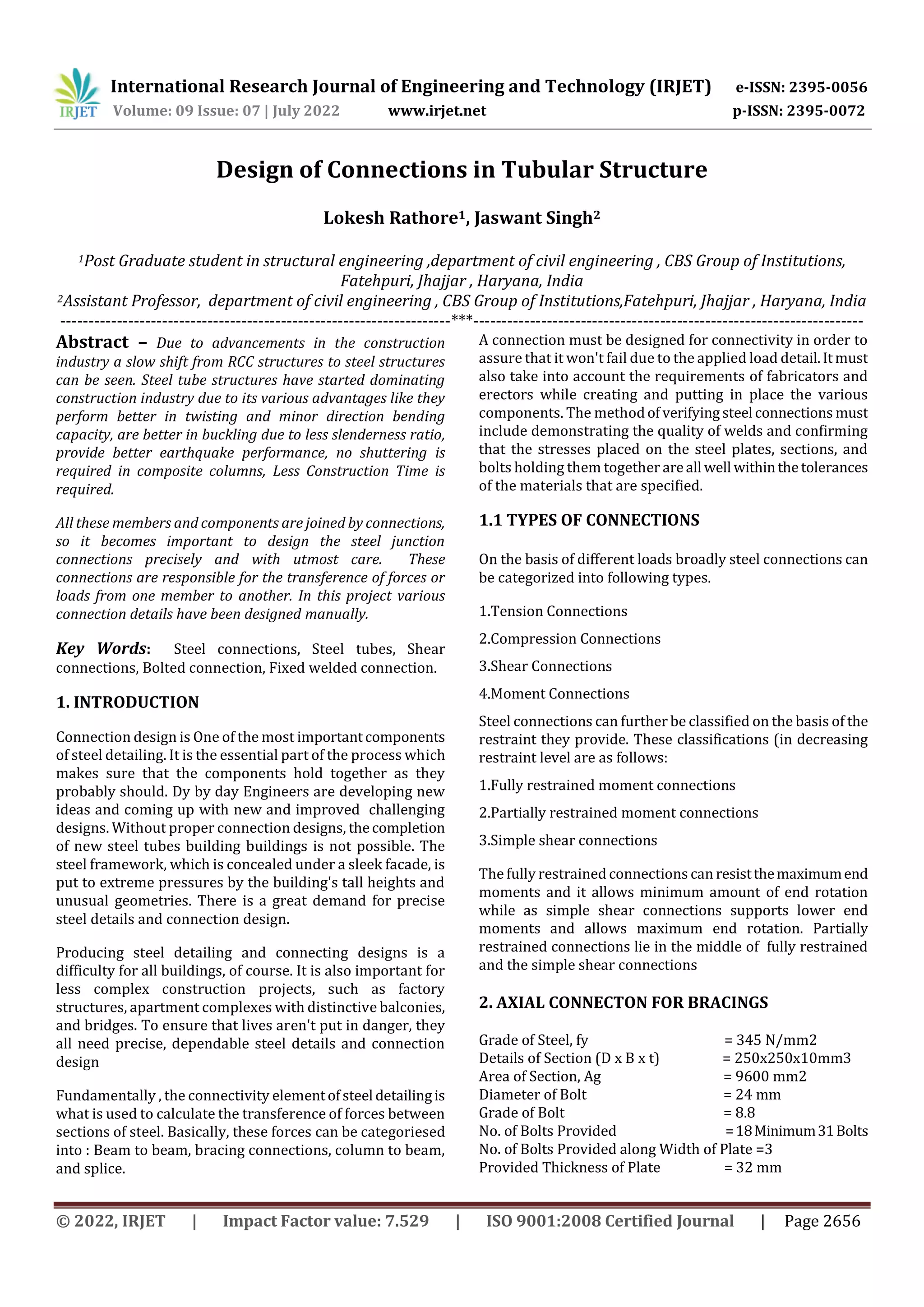 Design of Connections in Tubular Structure | PDF