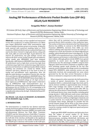 Analog/RF Performance of Dielectric Pocket Double Gate (DP-DG) AlGaN/GaN MOSHEMT | PDF