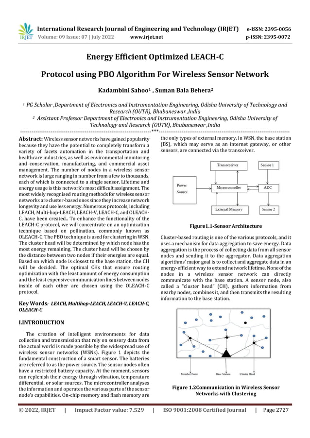 Energy Efficient Optimized LEACH-C Protocol using PBO Algorithm For Wireless Sensor Network | PDF