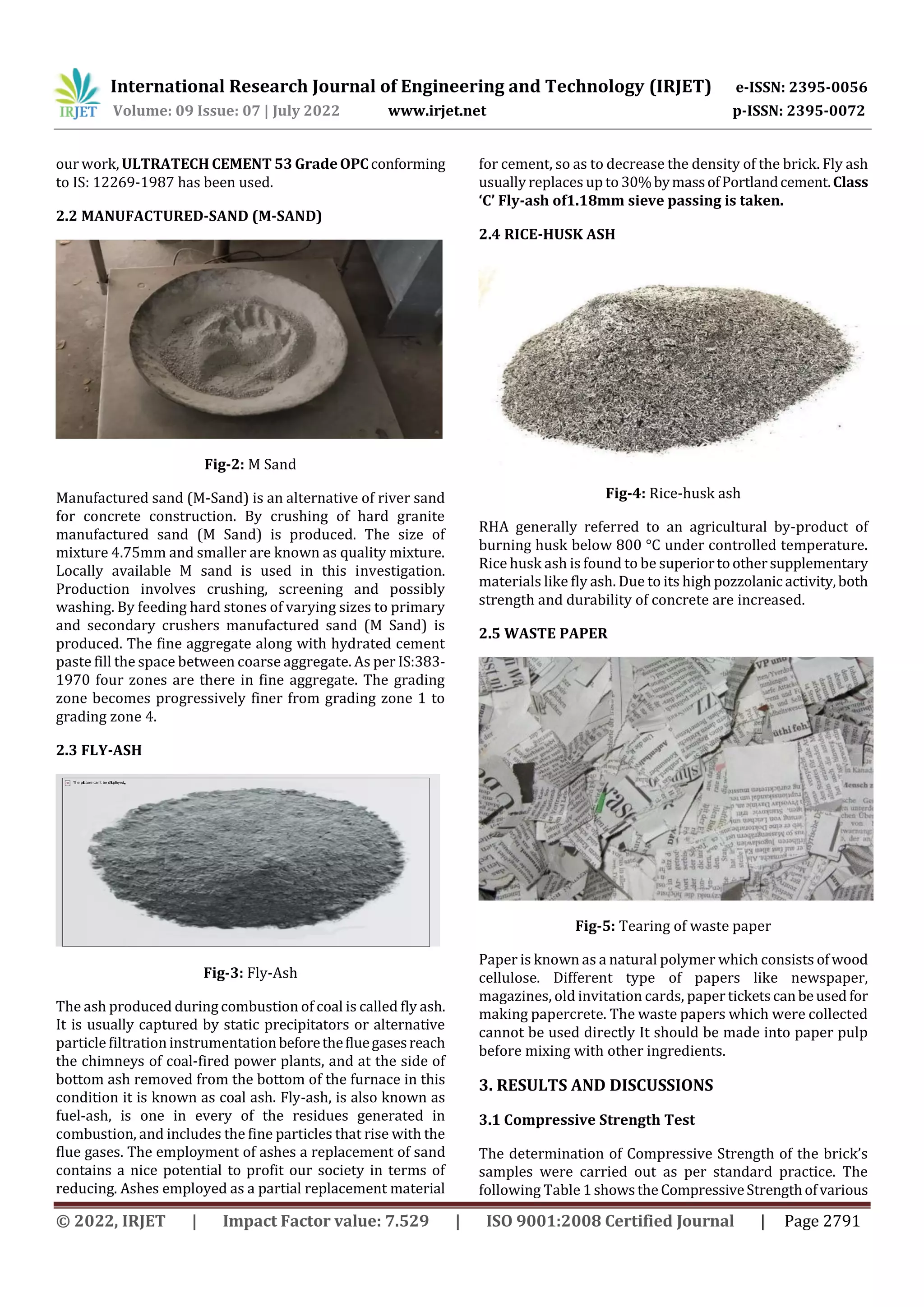 EXPERIMENTAL INVESTIGATION ON PAPERCRETE BRICKS MANUFACTURED USING FLY ...