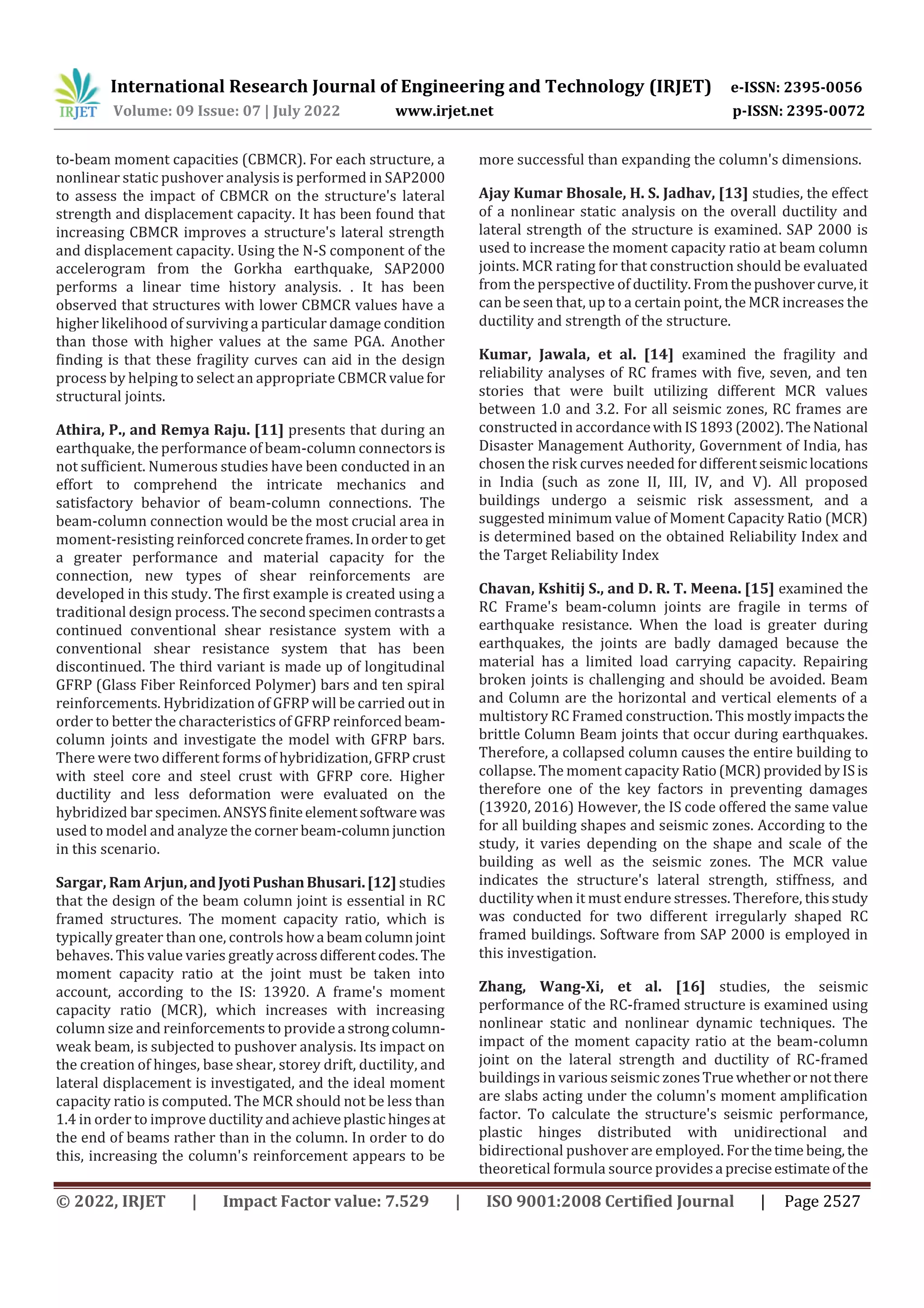 Effect of Moment Capacity Ratio at Beam-Column Joint of RC Framed building: A Review | PDF