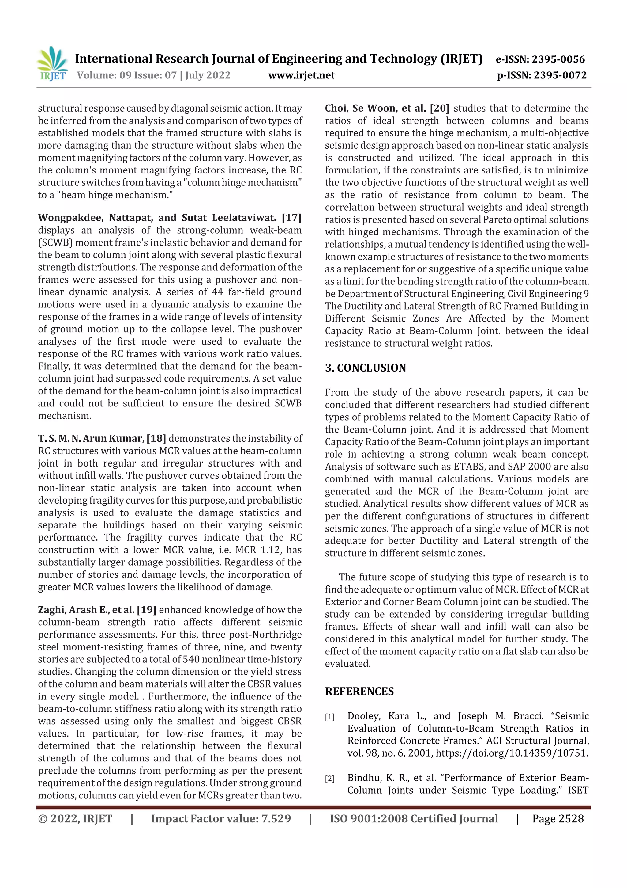Effect of Moment Capacity Ratio at Beam-Column Joint of RC Framed building: A Review | PDF