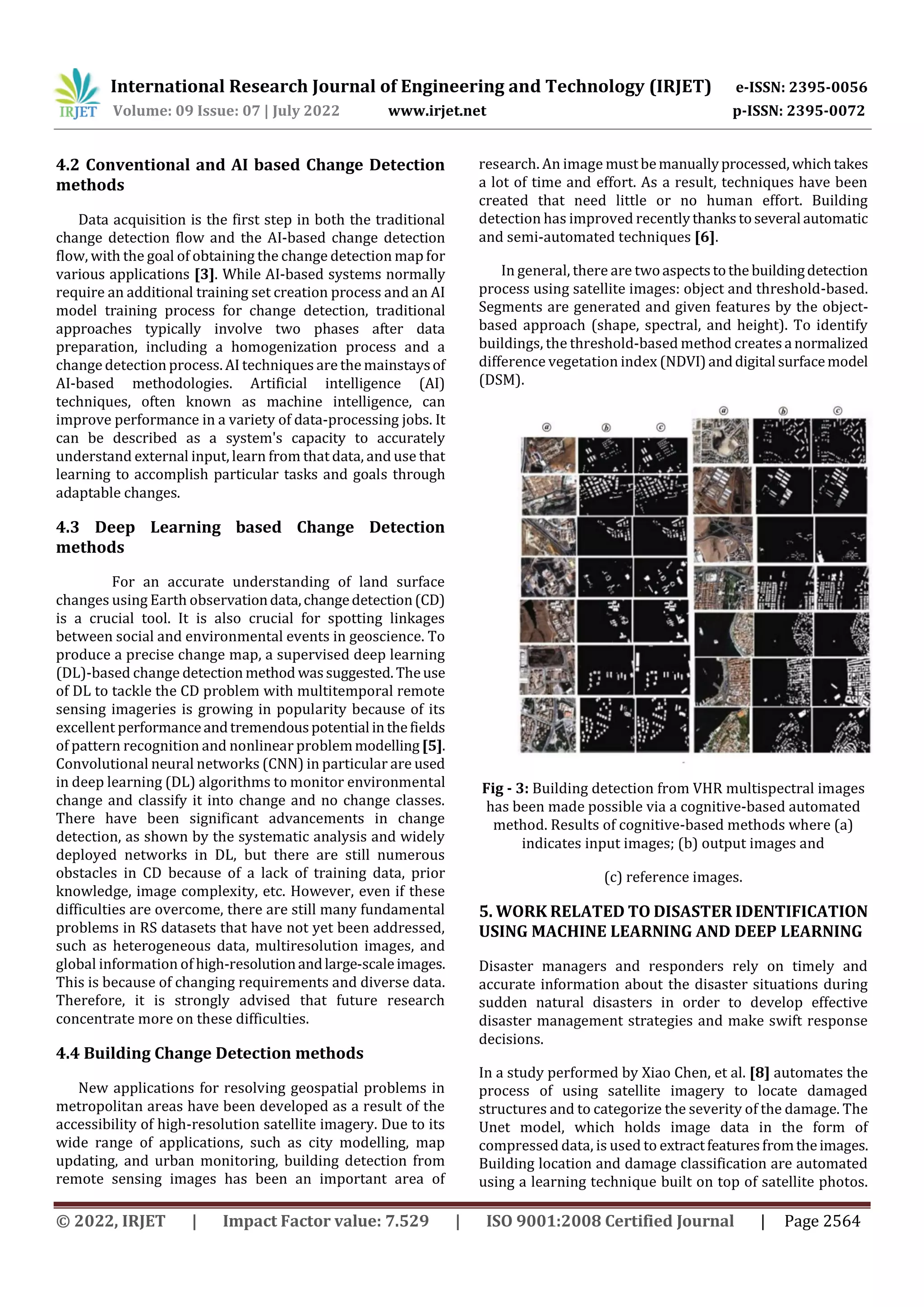 AI-Based Change Detection for Disaster Identification utilizing Bi- temporal Satellite Images | PDF