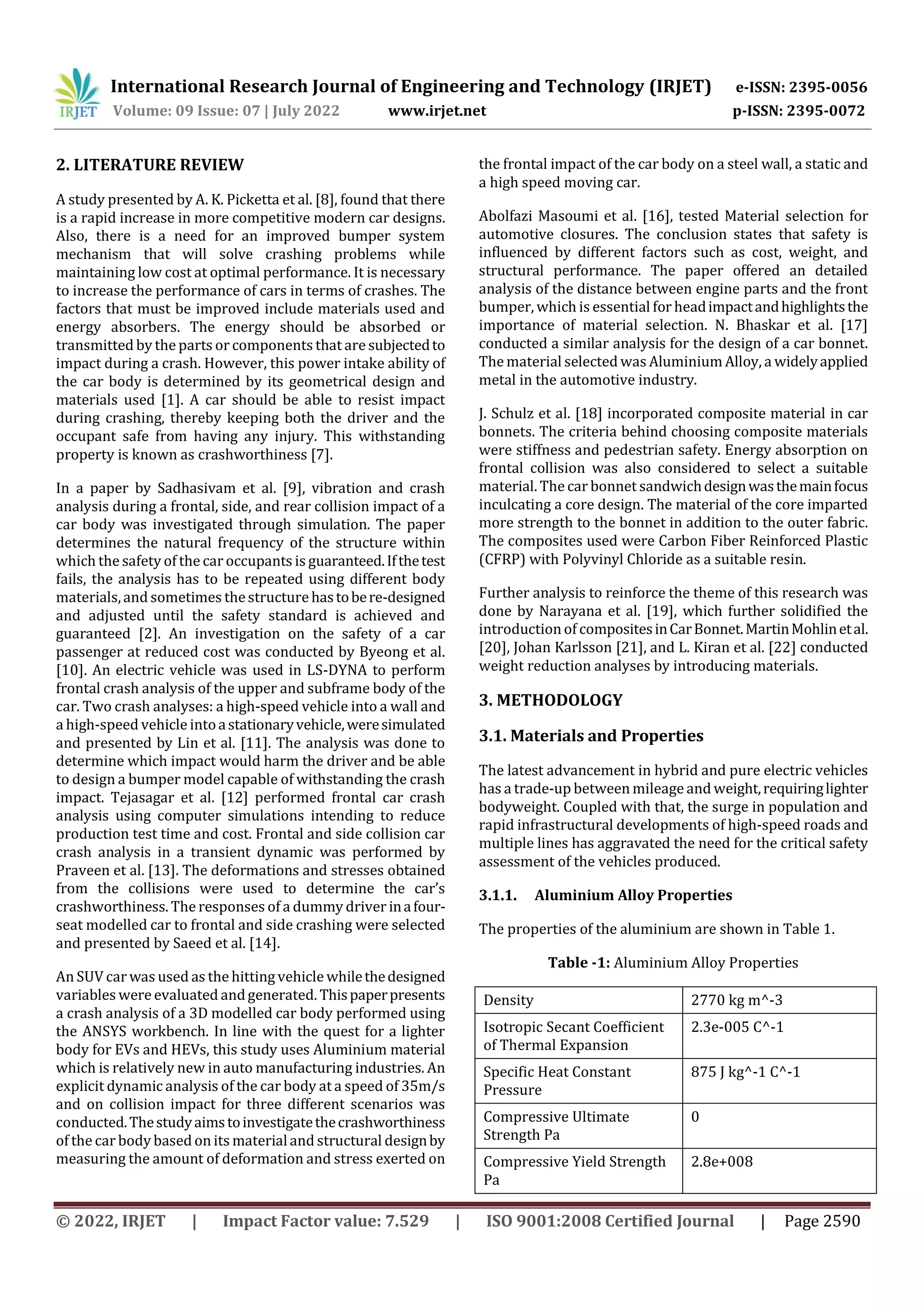 Explicit Dynamics Crash Analysis Of Car For Different Materials Using