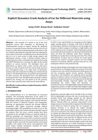 Explicit Dynamics Crash Analysis of Car for Different Materials using Ansys | PDF