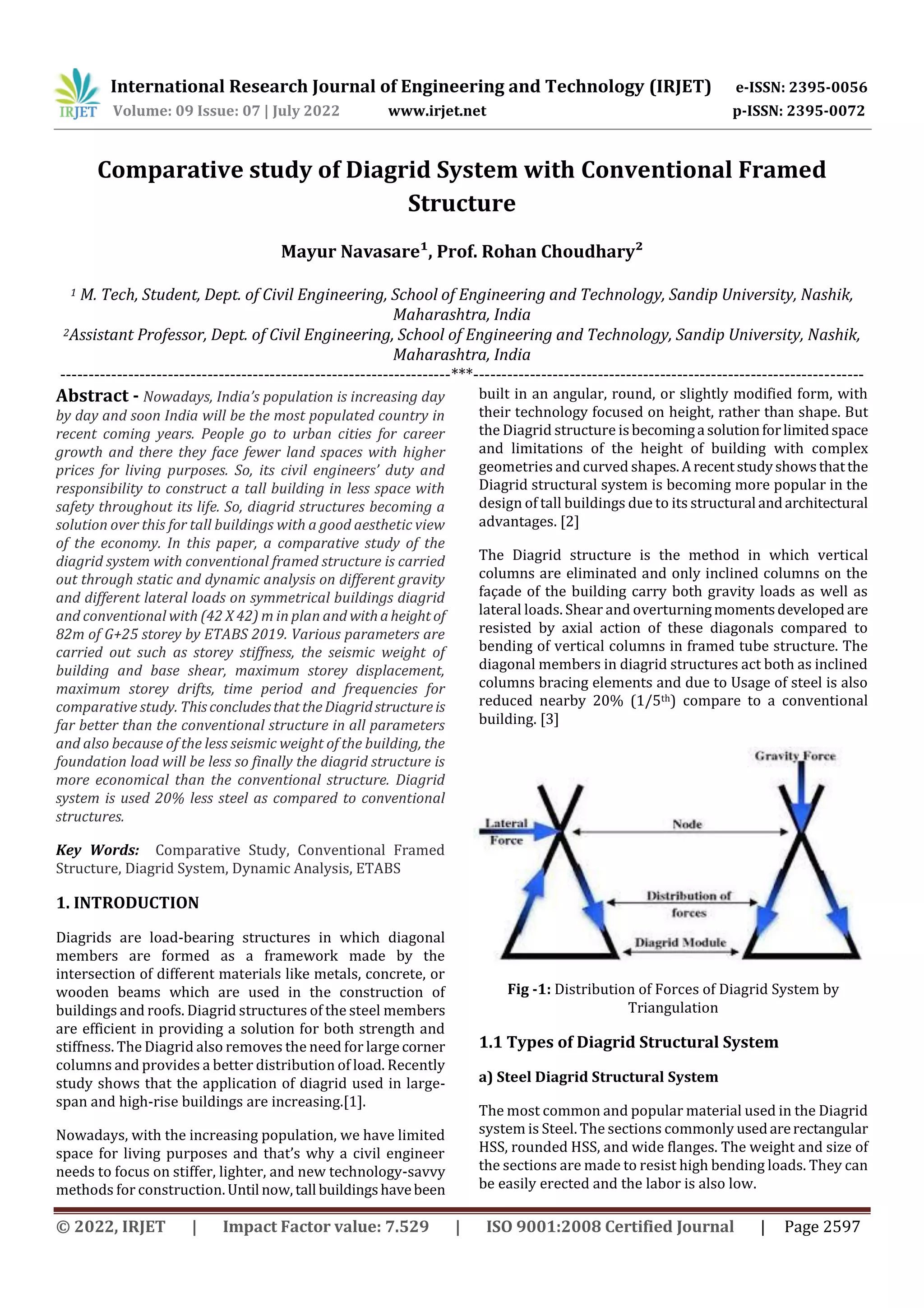 Comparative study of Diagrid System with Conventional Framed Structure | PDF