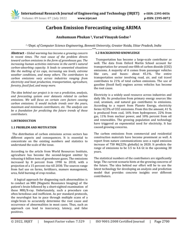 Carbon Emission Forecasting using ARIMA | PDF