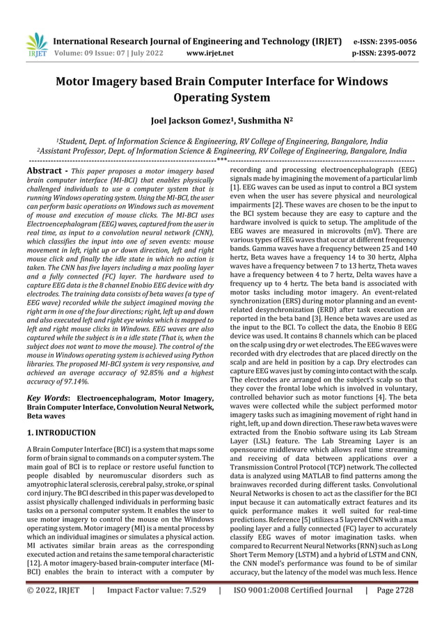 Motor Imagery based Brain Computer Interface for Windows Operating System | PDF